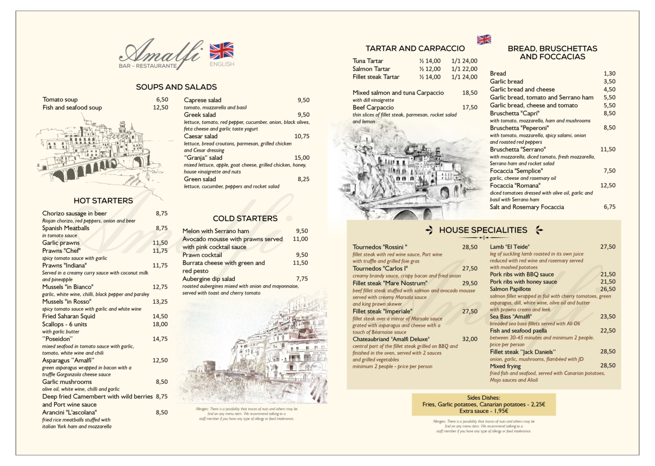 Restaurant Amalfi | MENU ENGLISH